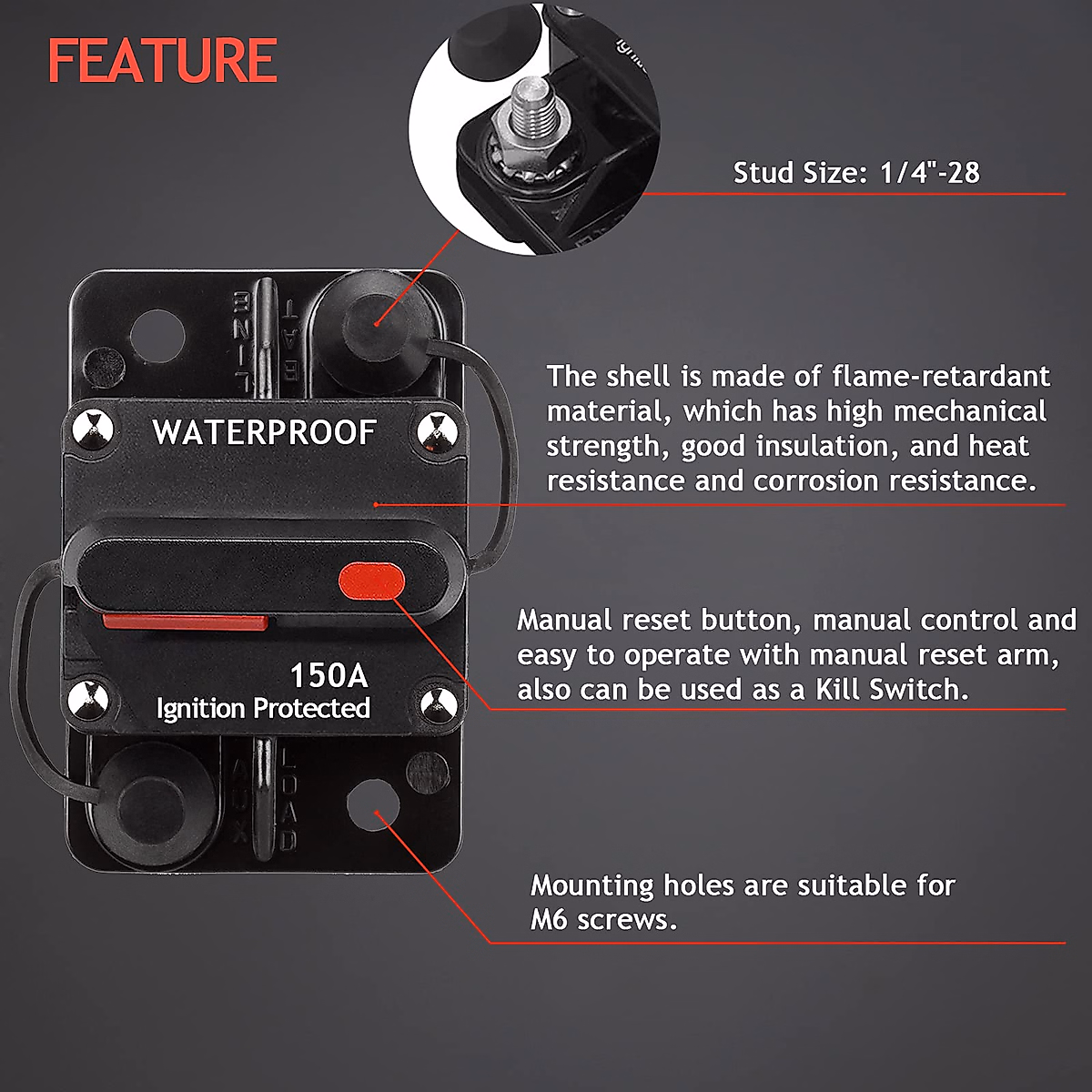 Hamolar 3 Pack Car Audio 150 Amp Resettable Fuse Circuit Breaker Car Protect for Audio System Fuse 12-48V DC for Car Audio Amps Overload Protection Fuse