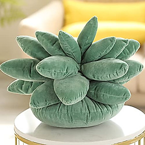 qingfeng Cute Throw Pillows, Green Plant Throw Pillows Flower Shaped Pillow, Cactus Decor Pillow for Garden Lovers, Bedroom Room Home Decoration Novelty Plush Cushion (Dark Green,9.8 in)