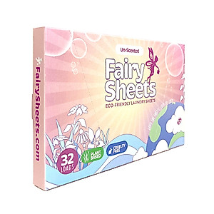 Fairy Sheets Laundry Detergent - Unscented - No Plastic Jug (32 Loads), Liquidless, Eco Friendly, Hypoallergenic, Great for Home & Travel, Made in Sweden