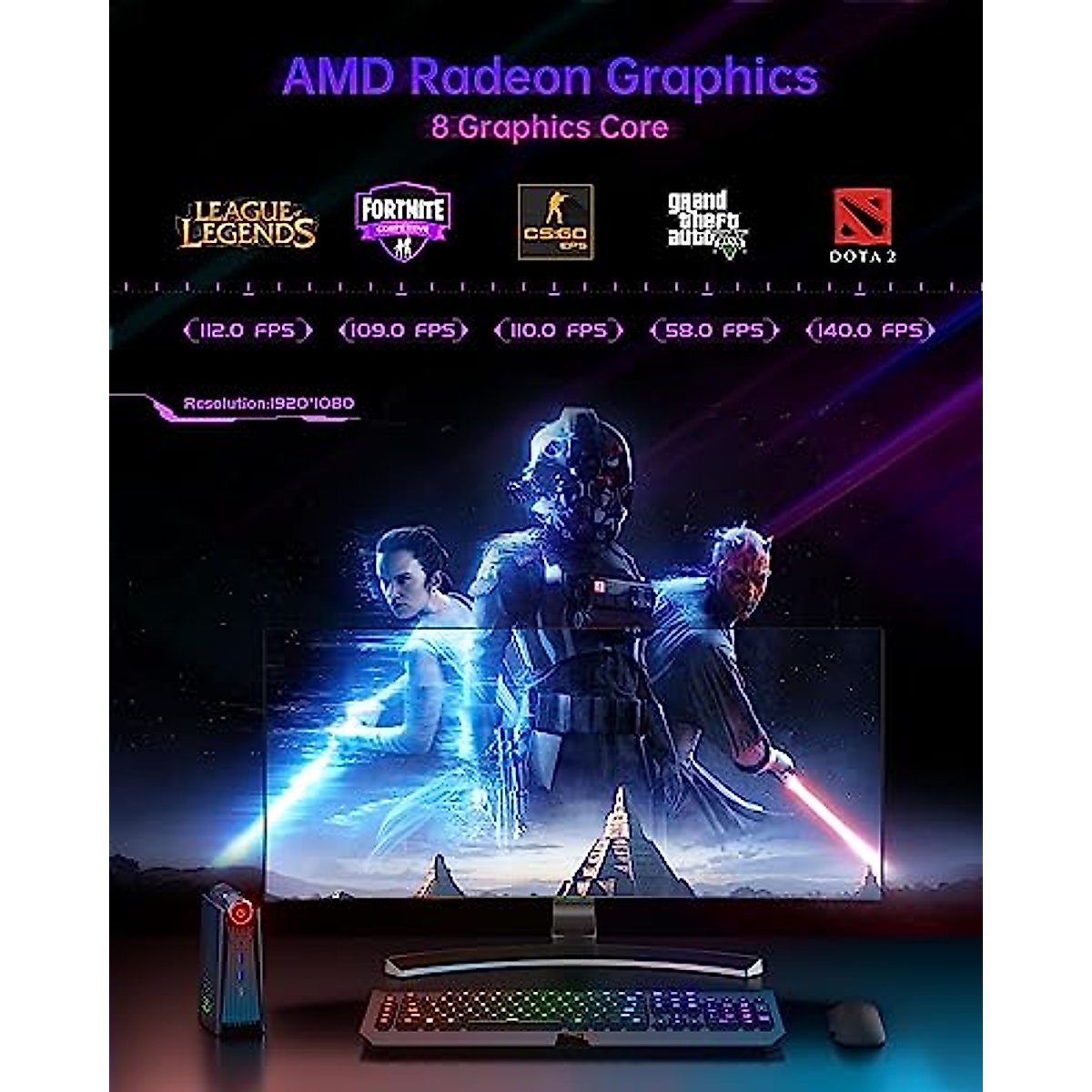 [Gaming PC] Ryzen Mini PC, AMD Ryzen 7 5800U(up to 4.4Ghz) 16GB DDR4 512GB NVME SSD Mini Desktop Computer, Windows 11 Pro Mini Computers [WiFi6/BT5.2] [4K UHD/RGB Lights/3 Adjustable Mode PC Gaming]