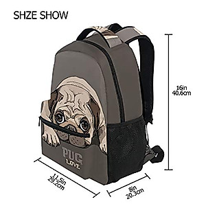 ALAZA Cute Pug Puppy Dog Coffe Brown Large Backpack Personalized Laptop iPad Tablet Travel School Bag with Multiple Pockets