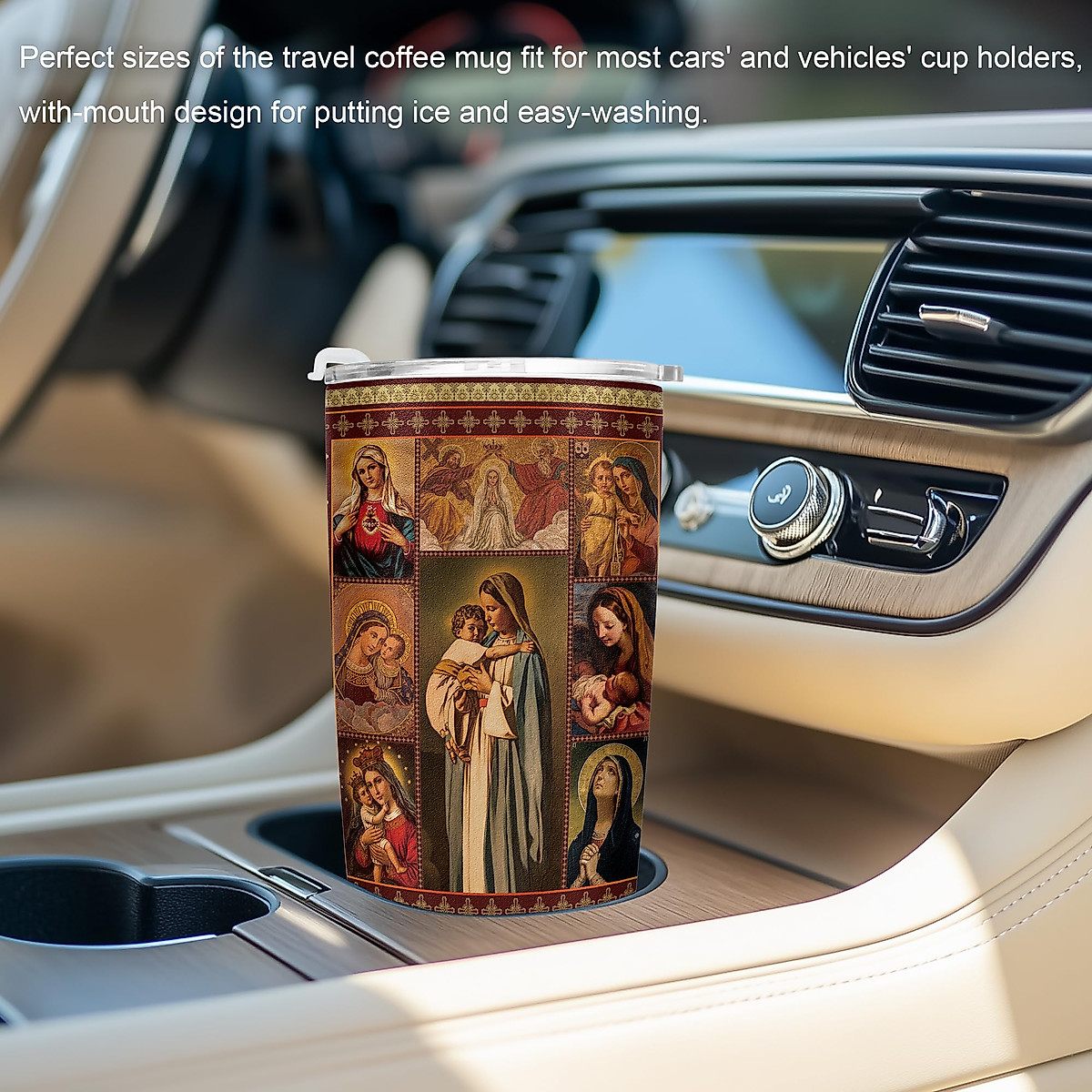 Catholic Gifts for Women, Virgin Mary Tumbler 20oz Stainless Steel Travel Cup Double Wall Insulated Coffee Mugs with Splash-proof Lid, Unique Religious Christian Believers Blessings Gift