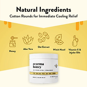 ECZEMA HONEY Itch Cooling Face & Body Rounds - Anti Itch Cotton Face Pads - Moisturizer for Eczema, Dry & Sensitive Skin (50 Cotton Rounds)