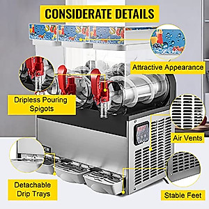 Happybuy 110V Commercial Slushy Machine 15L x 3 Tank Frozen Drink Machine 1800W Commercial Margarita Machine Stainless Steel Suitable for Supermarkets Cafes Restaurants Snack Bar