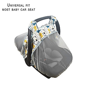 Mosquito Net for Baby CarSeat –Car seat net for Newborn Carrier –Breathable mesh net for Infant Car Seats, Stroller and Bassinets, Carrier, Elastic Edge, Kick Proof, Dinosaur, White, Patent Design