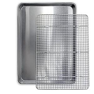 Commercial Quality Cookie Sheet and Rack - Aluminum Half Sheet Baking Pan and Stainless Steel Cooling Rack Set - This 13x18 Baking & Roasting Tray is Rust & Warp Resistant, Heavy Duty, of Thick Gauge