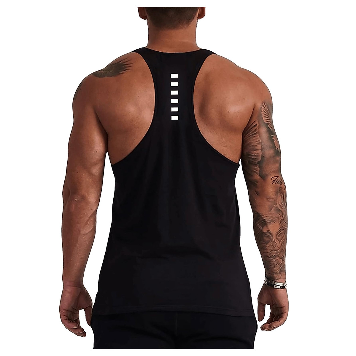 GORGLITTER Men's Letter Graphic Y-Back Muscle Tank Top Scoop Neck Gym Workout Shirt Black Medium