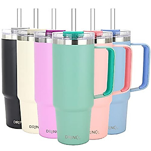 Drinco 40oz 30 oz Tumbler with Handle, Straw Lid, Insulated Stainless Steel Travel Mug Water Bottle Ice Coffee Cup For Cold and Hot, BigSur (30oz, Sage)