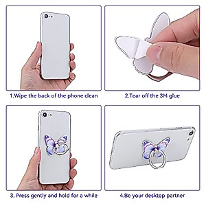 Cobee 3 Pcs Butterfly Cell Phone Ring Stand Holder, Cute Butterfly Pattern Painted Metal Finger Stand Kickstand 360°Rotation Phone Ring Holder Stand Ring Hand Grip with Knob Loop (Blue, Purple, Pink)