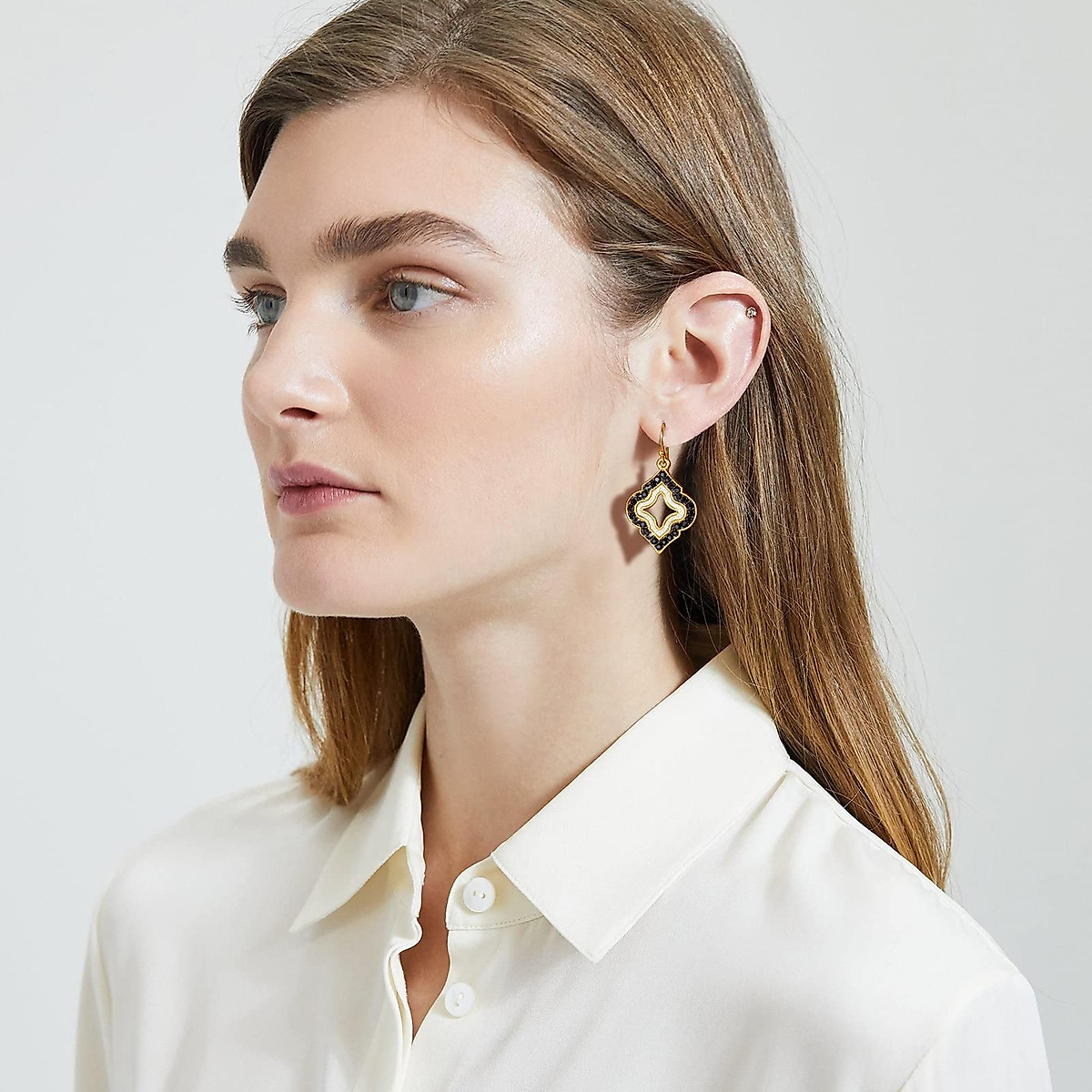 Gold Dangle Earrings: Black Diamond Drop Dainty Rhombus Bohemian Fashion Jewelry for Women Girls Teen (dark black)