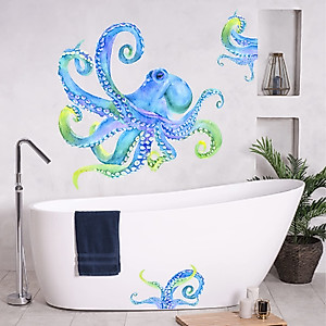 Large Octopus Wall Sticker Ocean Animal Wall Decal Peel and Stick Vinyl Wall Art Mural for Bathroom Decor Kraken Tentacles Wall Stickers Under The Sea Wall Decals for Kids Bedroom Living Room