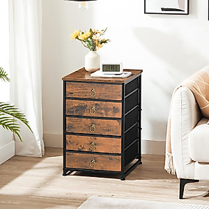 HOOBRO 5-Drawer Chest, File Cabinet, Office Cabinet with Drawers, Rolling Printer Stand, Filing Cabinet for Living Room, Home Office, Nonwovens Drawer, Easy Assembly, Rustic Brown BF50WJ01