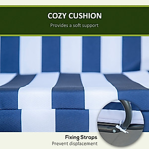 Outsunny 3-Person Patio Porch Swing with Adjustable Canopy for Adults, Steel Frame, Seat & Backrest Cushion, Armrests, Dark Blue & White Striped