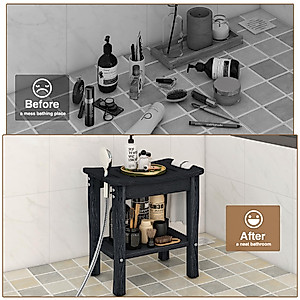 FLYJOE Shower Bench for Inside Shower Shaving Legs, Waterproof HDPE Shower Chair Seat with Storage Shelf and Handles Spa Shower Stool for Bath Tub Bathroom Indoor Outdoor Use, Black