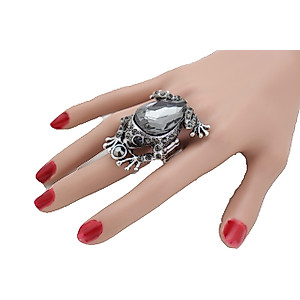 Women Fashion Jewelry Frog Ring - Silver Color Metal One Size Elastic Band Big Animal