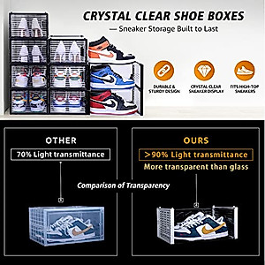 AOTENG STAR Clear Shoe Boxes Plastic Stackable,Shoe Storage Box Closet Shoes Organizer Display Case,6 Pack Breathable Foldable Shoe Containers with Lids,Real Clear Storage Box for Men Women's
