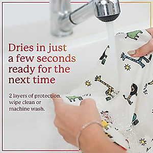 Baby Bib for Boys and Girls w/Food Catcher Pocket - Waterproof, Wipe Clean, Machine Wash, Fast Drying Feeding Smock - Recycled Polyester - Animal Print Suitable for Babies to Toddlers