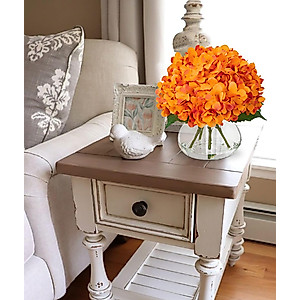 Hollyone Hydrangea Artificial Flowers in Vase Orange Silk Fake Flowers Arrangements with Glass Vase with Faux Water Faux Floral Bulk Bouquet for Office Table Centerpiece Shelf Home Decoration