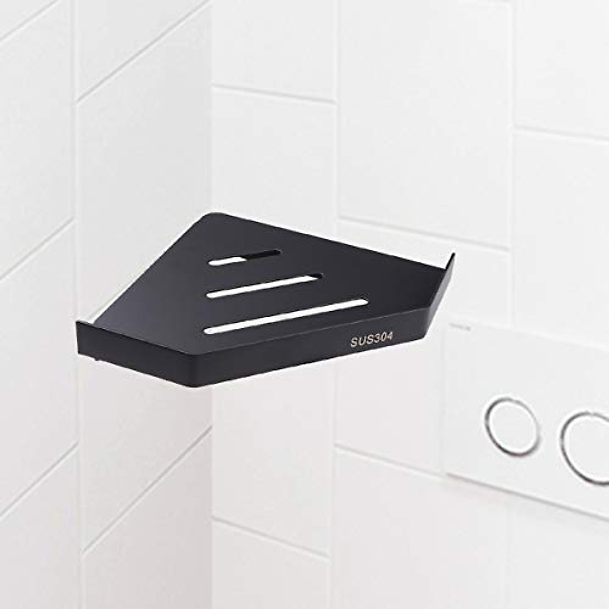 Hemoton Metal Shelves Bathroom Corner Shelf Stainless Steel Wall Mounted Shower Caddy Shelf Organizer Punch Free Kitchen Storage Shelf for Bathroom Washroom Kitchen Black Black Corner Shelf