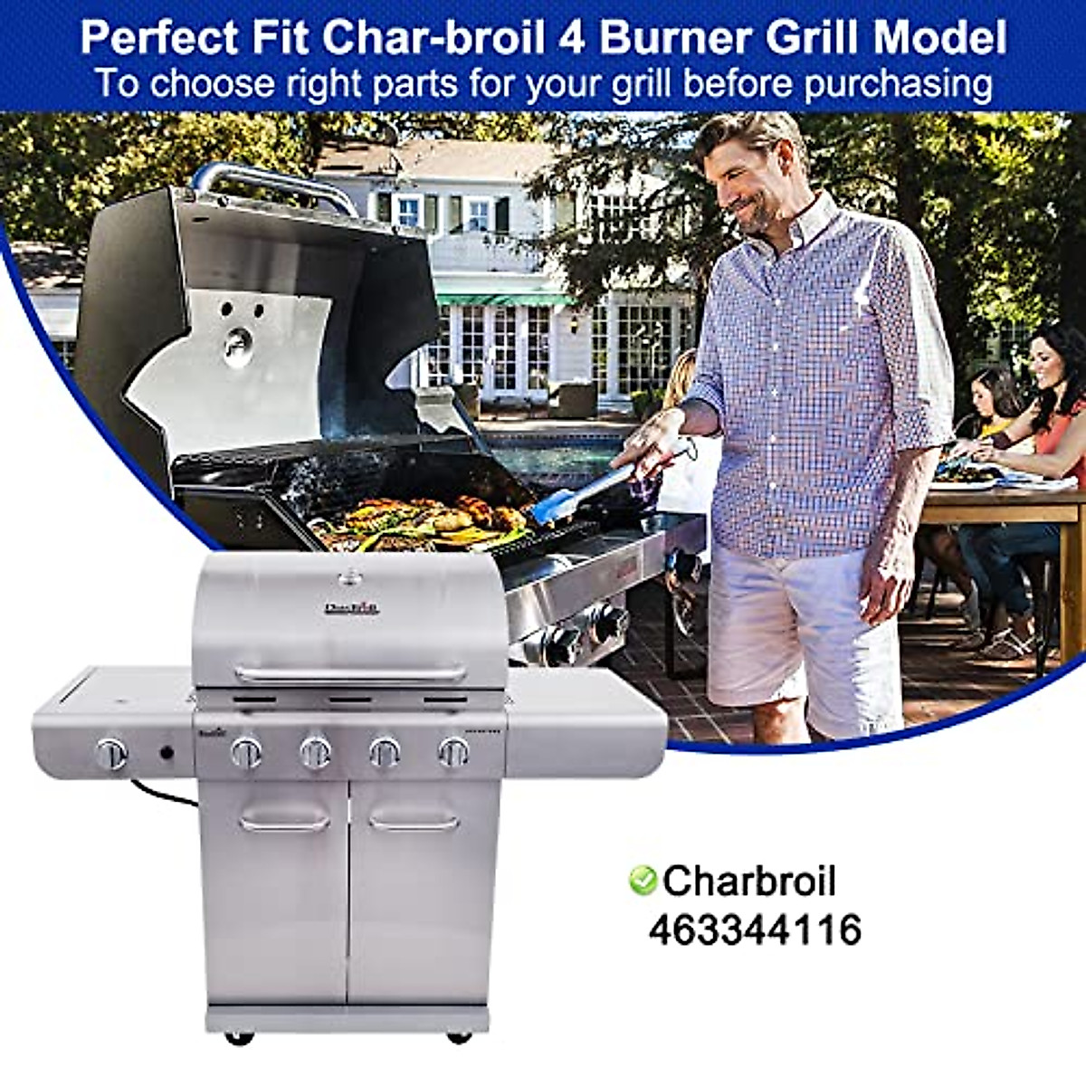 Aibabcue Grill Replacement Parts for Charbroil 4 Burner 463344116, 466344116 Grill Model, Stainless Heat Plate Shield Tent, Pipe Burner Tube, Carryover Tube, Igniter for Charbroil Advantage 463344116