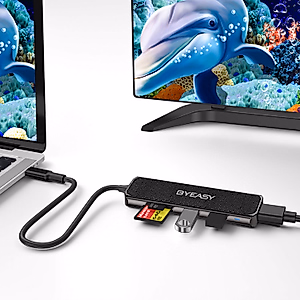 USB C Hub, BYEASY Zinc Alloy USB C Adapter Hub, with 4K HDMI Output, SD and microSD Card Reader, 2 USB 3.0 Ports for MacBook Pro 2019/2018/2017, iPad Pro 2019/2018, Pixelbook, XPS (UC-197)
