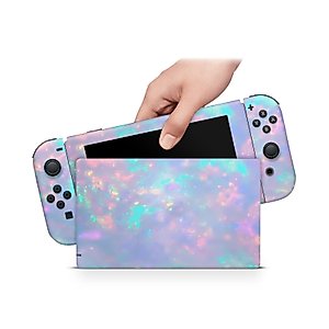 ZOOMHITSKINS OLED Switch Skin, Compatible with Switch OLED Skin Wrap, Gemstone Pattern Unicorn Blue Pink Silver, 3M Vinyl for Durable & Fit, Made in The USA
