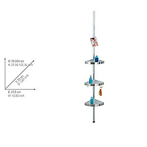 WENKO Telescopic Shower Corner Element Premium 3 Shelves, 2 Hooks and Mirror