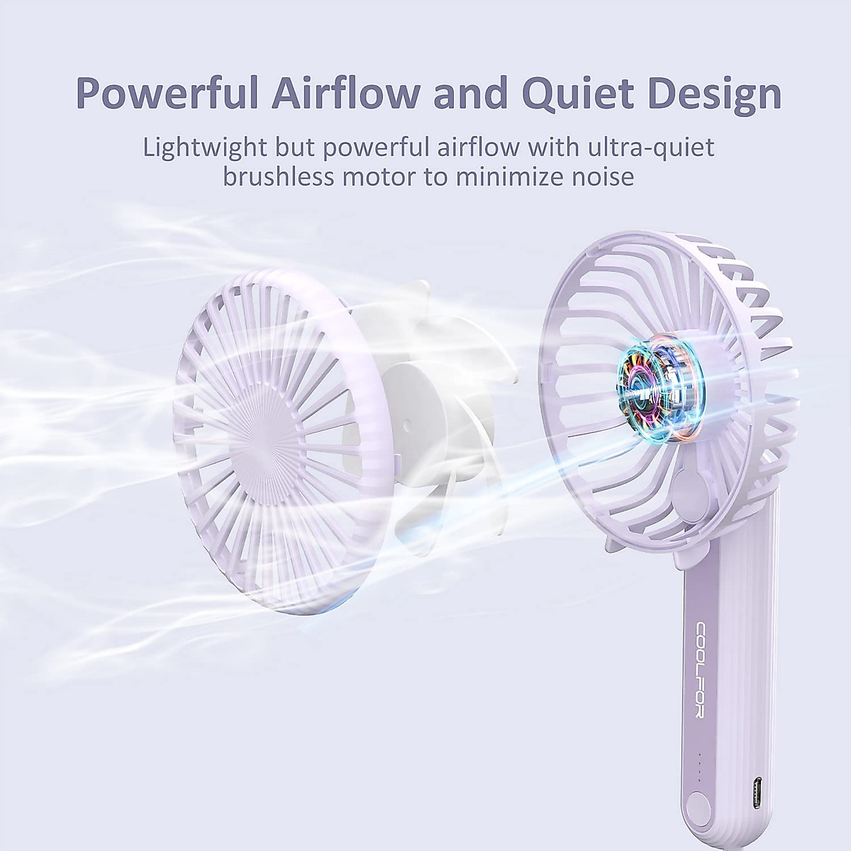 Coolfor Handheld Fan,USB Rechargeable Mini Fan with 2000mAh Battery Operated Small Fan with 3 Adjustable Speeds,180°Rotation Foldable Fan for Office Desktop Picnic Shopping and Travel(Purple)