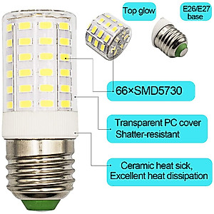 E26/26mm Big Medium Base Screw LED Refrigerator Light Bulb Appliance Bulb 7W (60W-70W Equivalent) Non-dimmable Cool White 6500K 1000 Lumen AC100V-265V Floor Lighting Decorative Corn Lamp Pack of 1