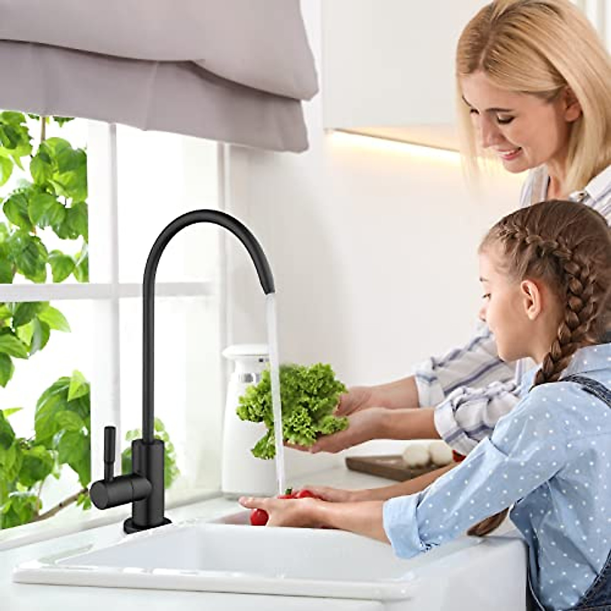 Kitchen Water Filter Faucet(2022NEW)100% Lead-Free Drinking Water Faucet Fits Most Reverse Osmosis Units or Water Filtration System in Non-Air Gap, Stainless Steel 304 Body(Matte Black)