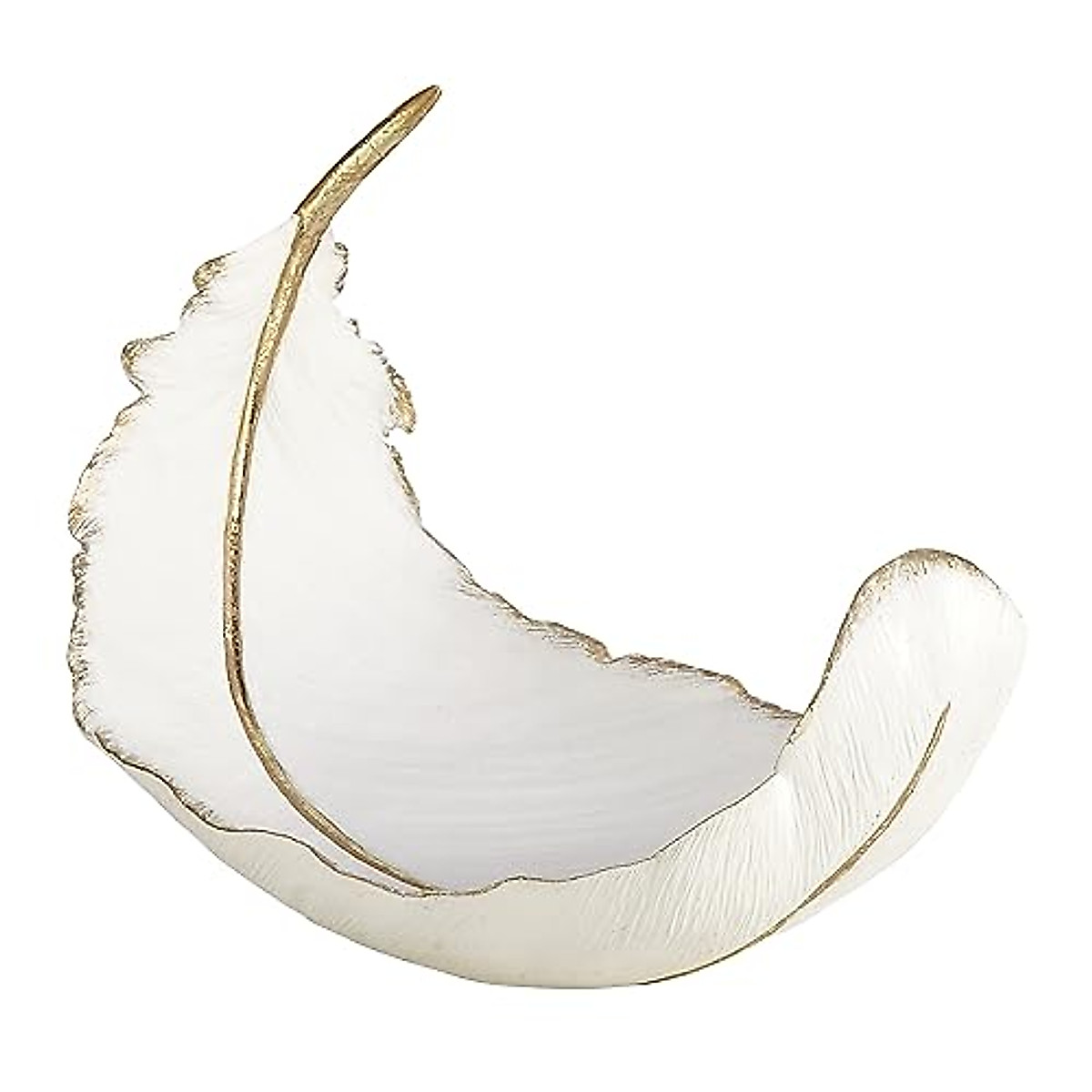 CosmoLiving by Cosmopolitan Polystone Bird Curved Feather Decorative Bowl with Distressed Gold Accents, 13" x 8" x 8", White, SMALL SIZE
