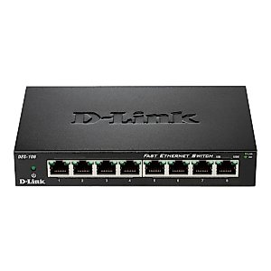 D-Link Fast Ethernet Switch, 8 Port Unmanaged Metal Fanless Desktop Network Internet (DES-108), Black