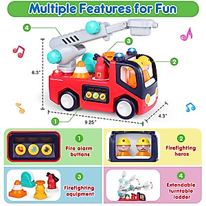 Toy Cars for 1 2 3 Year Old Boy Girls Gifts Fire Truck with Music & Light Toys for Toddler 1-3 Educational Learning Toys for 2 3 4 Year Old Birthday Gifts Baby Toys 12 18 Months for Infant Toddler