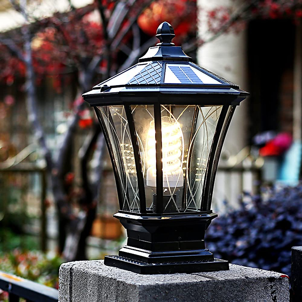 SHUANGZ Solar Post Lights Waterproof and Rust-Proof Aluminum Villa Solar Light Outdoor Fence Pier Mount Vintage Post Lamp for Garden Deck Lighting Home Gate Pillar Lights