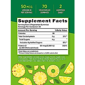 Vitamin D3 Gummies | 2000 IU | 70 Count | Pineapple Flavor | Vegetarian, Non-GMO and Gluten Free Supplement | by Nature's Truth