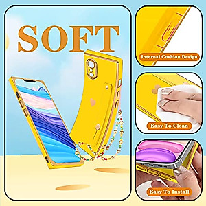 Petitian for iPhone XR Case Stand/String, Luxury Cute Women Girls Heart Electroplated Designer Phone Cases for XR, Yellow