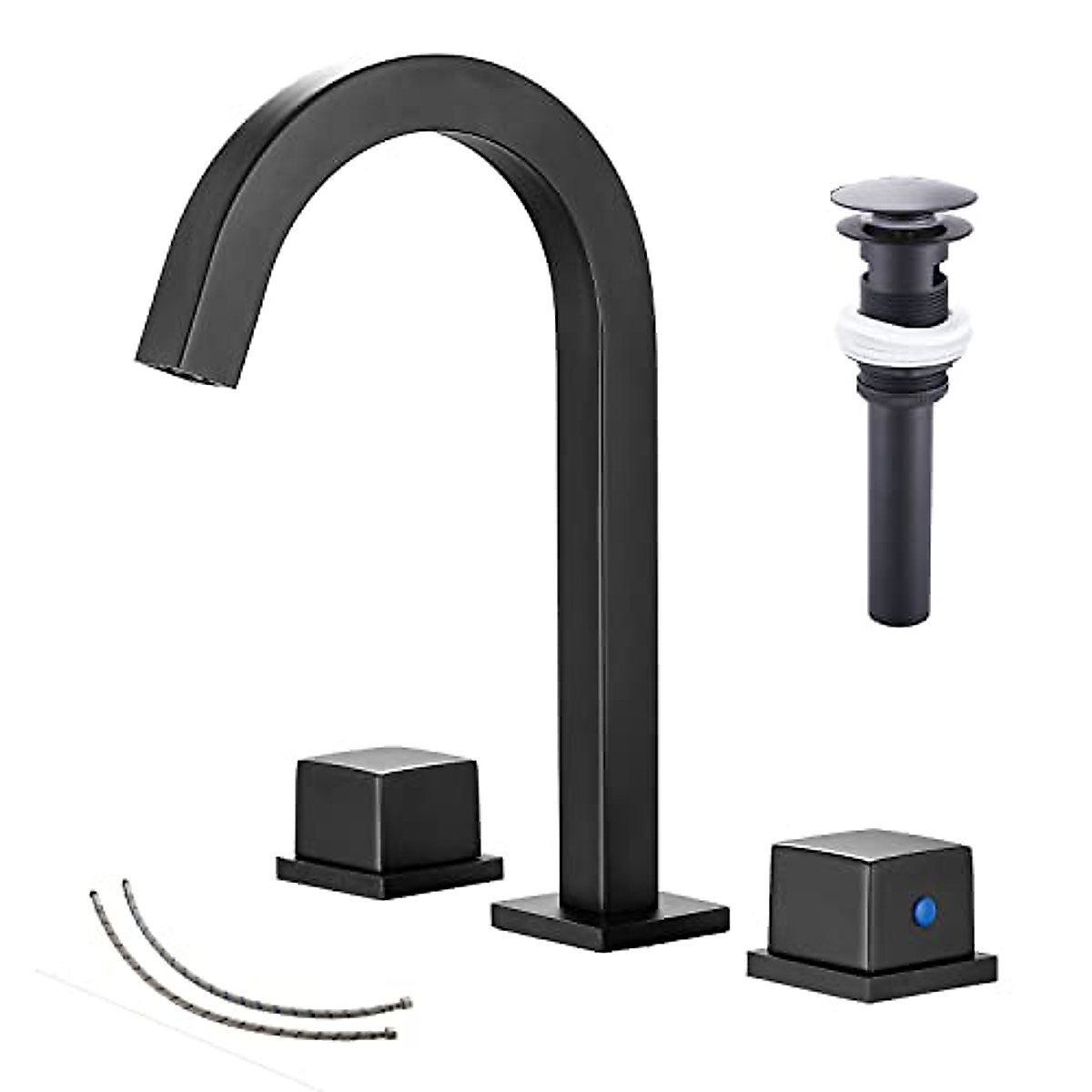 GGStudy Matte Black Widespread Bathroom Faucet 2 Handles 3 Holes 8 inch Widespread Bathroom Sink Faucet Black Matching with Pop Up Drain