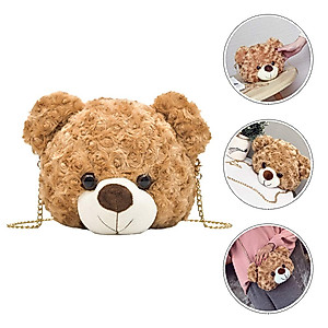 VALICLUD Storage Bag Crossbody Bag Cute Bags Lovely Cartoon Shaped Shoulder Bag Plush Chain Bag for Girls Women Head Bags Coffee Bear Purse Plush Shoulder Bag