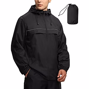 SWISSWELL Mens Waterproof Windbreaker Rain Jacket Lightweight Packable Raincoat with Hood for Golf Hiking Travel Black Large