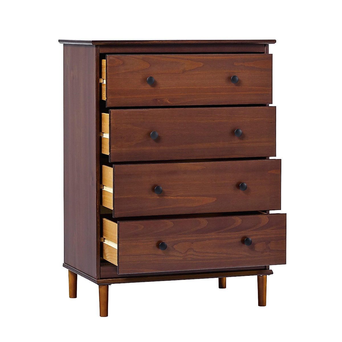 Walker Edison Modern Tall 4-Drawer Solid Wood Dresser Bedroom Storage Drawer Organizer Closet Hallway, 40 Inch, Walnut