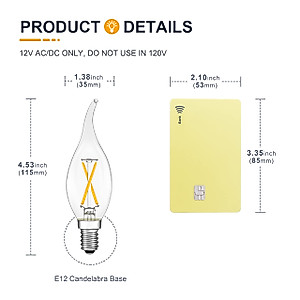 12V E12 LED Candelabra Light Bulbs - Soft Warm 2700K 2W (Only for 12 Volt DC/AC)- Small Candle Base - 25W Equivalent Low Voltage Flame Tip LED Bulb for RV, Backyard Shed - 4 Pack