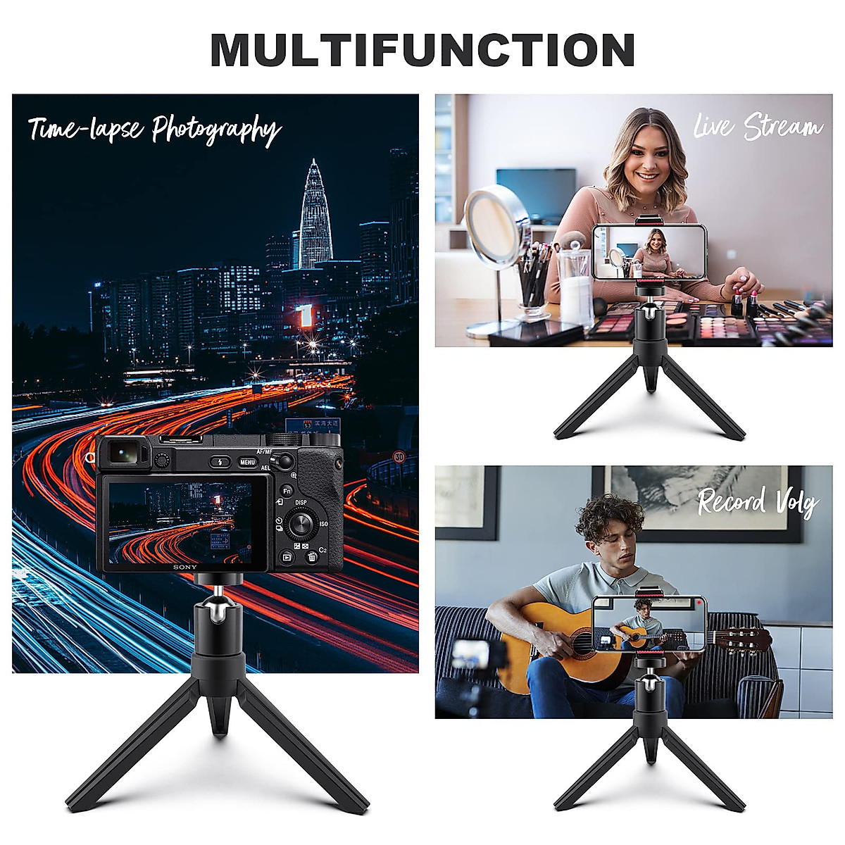 Mini Projector Tripod, Didbynm 6.3 Inch Compact Desktop Tripod Stand [Universal 1/4 Screw] [Ballhead] Pocket Tripods Stand for Mini Projector/Cameras Smooth 4, Osmo Mobile, Vimble 2