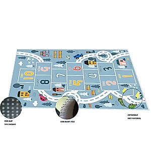 LGQLJPLQQ Hopscotch Rugs for Kids, Kid Rug for Bedroom,Road Rug, Playroom Rug for Kids Toy Cars, Nursery Rug for Teaching Toddler(Blue, 6' x 9')