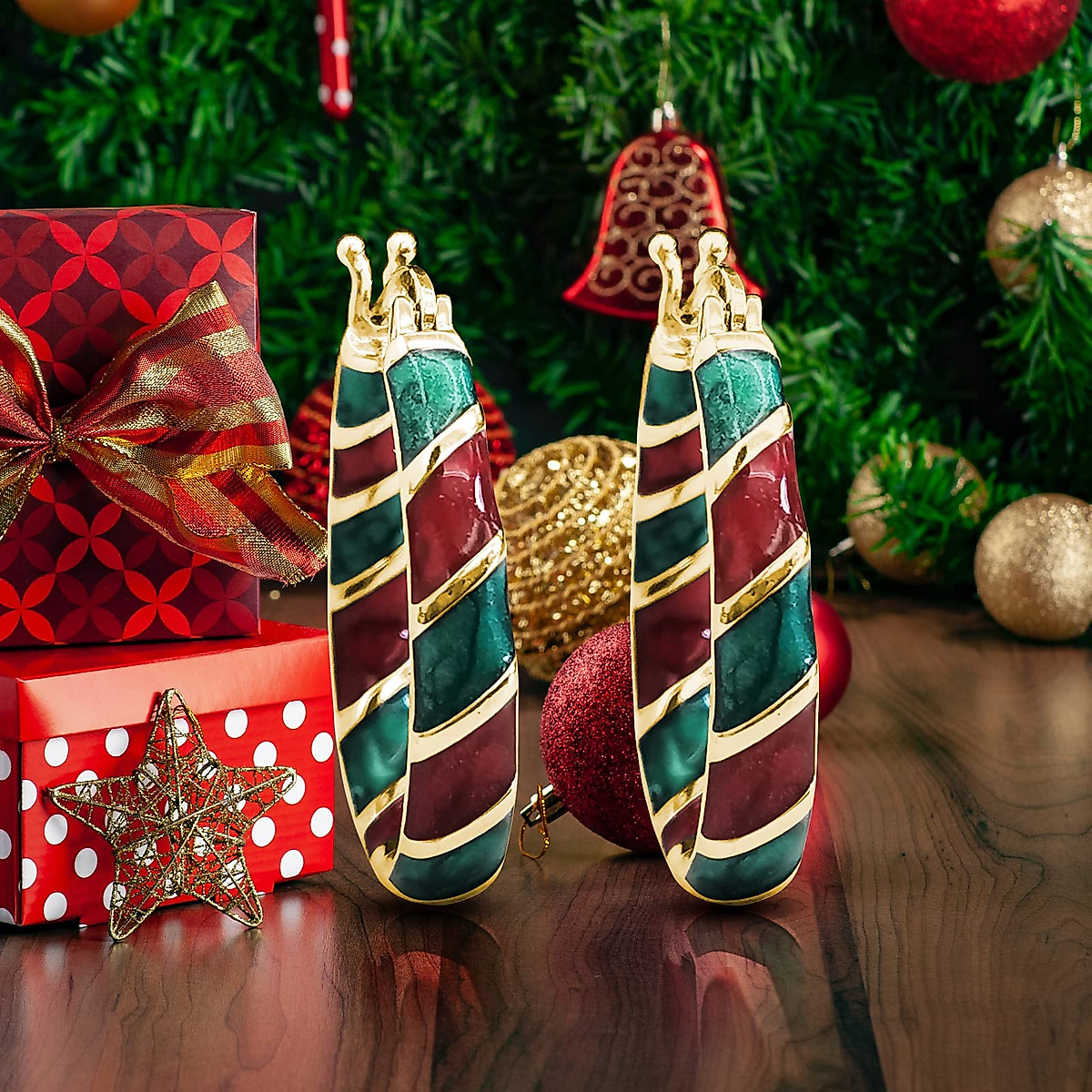 Christmas Hoop Earrings for Women Enamel Holiday Xmas Ornament Loop Earring Charm Jewelry Gift