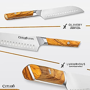 CUTLUXE Santoku Knife – 7" Chopping Knife – Olive Wood Handle – Full Tang – Olivery Series