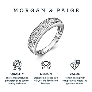 MORGAN & PAIGE Wedding Anniversary Ring - Classic Channel-Set Princess Cut Cubic Zirconia - Size 6-925 Platinum Plated Sterling Silver Anniversary Bands For Women