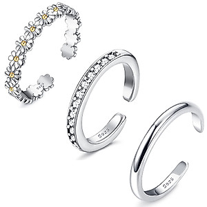FASACCO Toe Rings 925 Sterling Silver Toe Rings for Women CZ Simple Daisy Adjustable Toe Rings