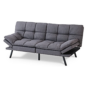 Opoiar Futon Sofa Bed, Faux Leather Memory Foam Couch Futon Sets, Convertible Sofa Daybed with Mattress Included, Modern Convertible Love seat Sofa Bed for Small/Compact Living Space, Black, 71 x 33 x 31.5 inches