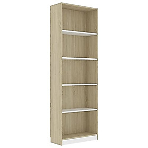 Modern Style,5-Tier Bookshelf,bookcase,Storage Shelf,Display Rack,shelving unit,for Living Room,Bedroom,Dining room,Kitchen,Study,Hallway,Bathroom,White and Sonoma Oak 23.6"x9.4"x68.9" Chipboard