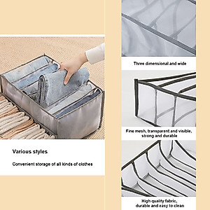 Dongyue 2Pcs 7 Grids Wardrobe Clothes Organizer Jeans Wardrobe Organizer Washable Mesh Kids Drawer Organizer suit for T-shirt,Legging,Skirts,Jeans,Kid Clothes (Grey, Large+Medium)